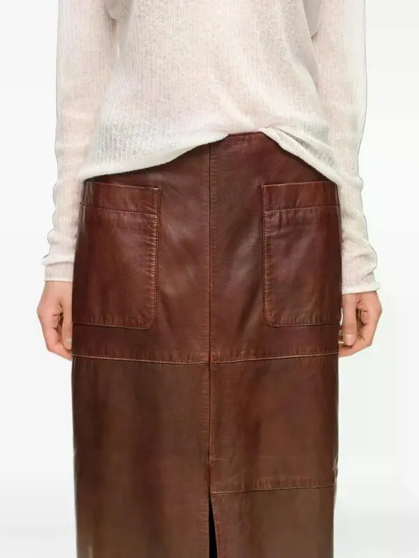 Bimba Y Lola Washed Leather Midi Skirt
