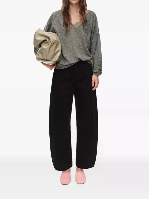 Bimba Y Lola Long Dark Gray Melange Wool And Lace Sweater - Grey