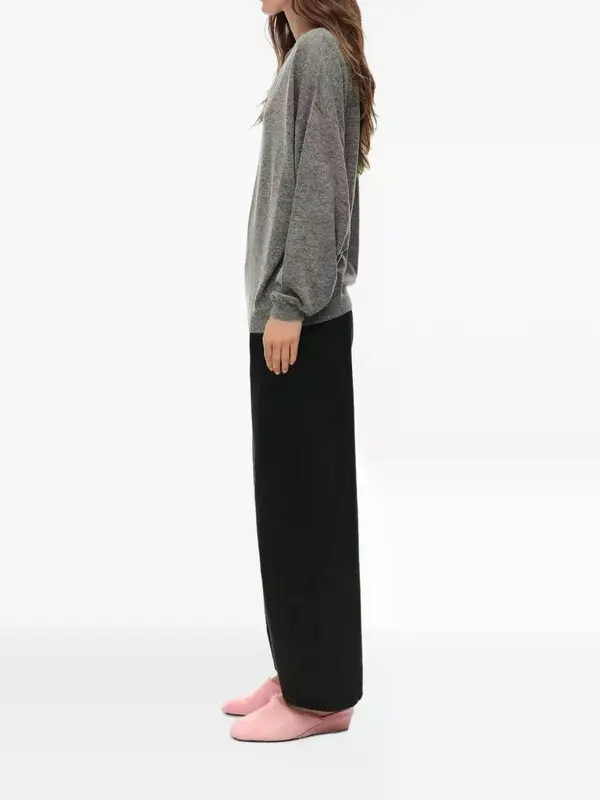 Bimba Y Lola Long Dark Gray Melange Wool And Lace Sweater