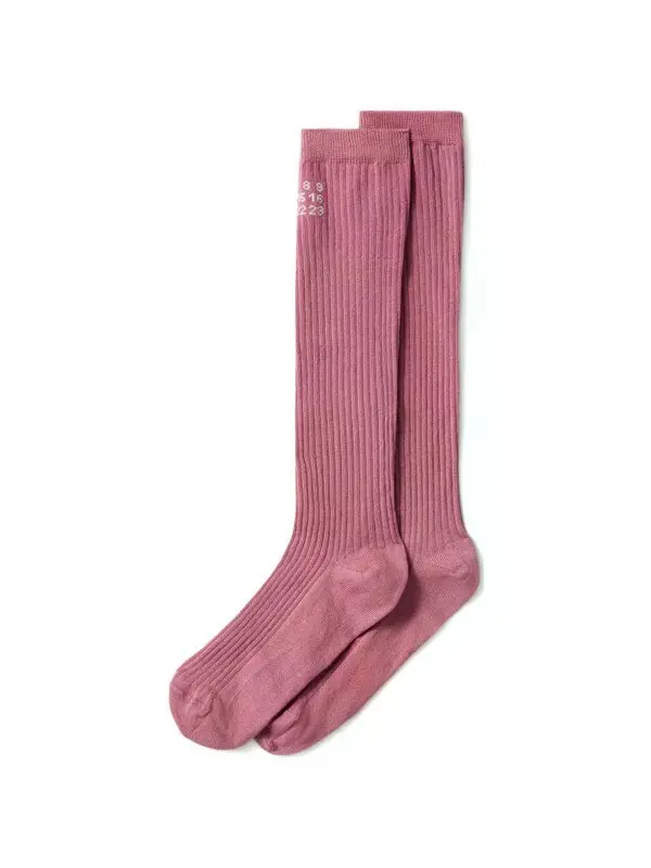MAISON MARGIELA Ribbed Knit Logo Embellishment Socks - Pink