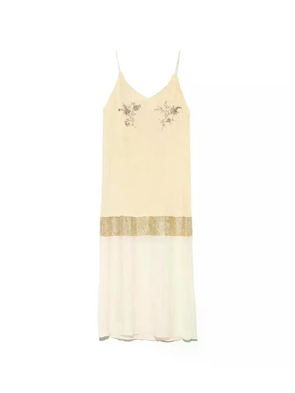 Bimba Y Lola Ocher Straight Midi-dress With Stones - Neutrals