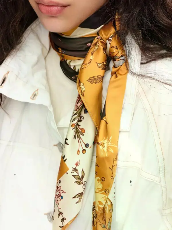 Bimba Y Lola Ocher Romantic Flowers Patchwork Scarf