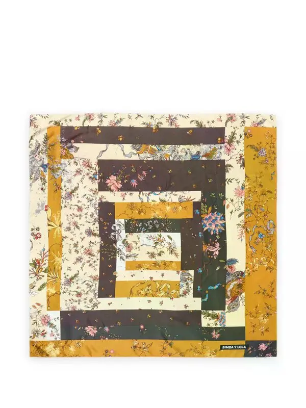 Bimba Y Lola Ocher Romantic Flowers Patchwork Scarf - Neutrals