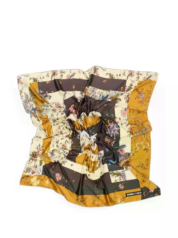 Bimba Y Lola Ocher Romantic Flowers Patchwork Scarf
