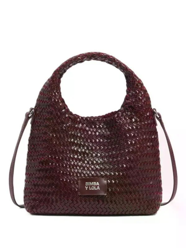 Bimba Y Lola Small Burgundy Plaited Leather Paper Bag
