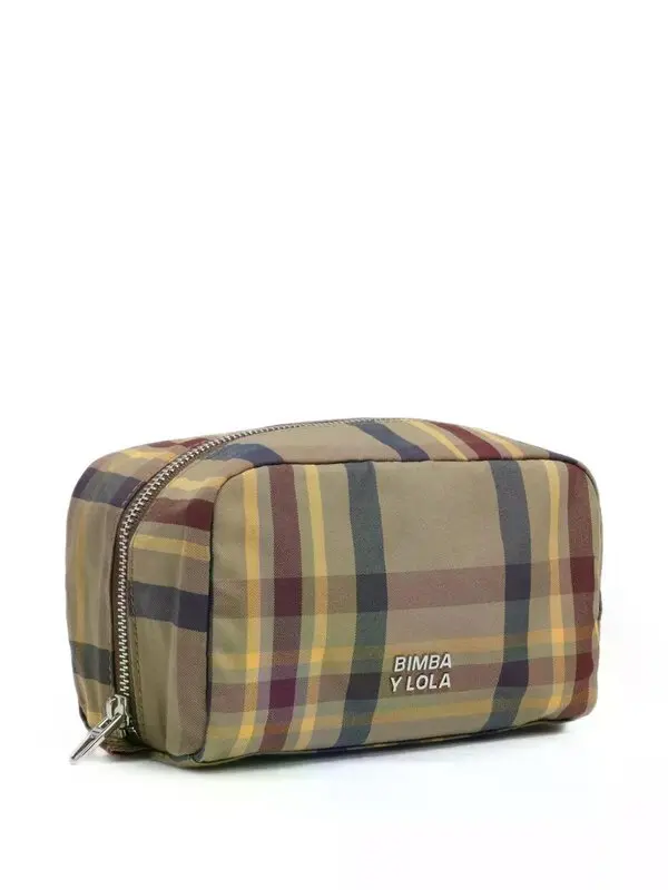 Bimba Y Lola Small Khaki And Garnet Tartan Jacquard Make-up Case - Neutrals