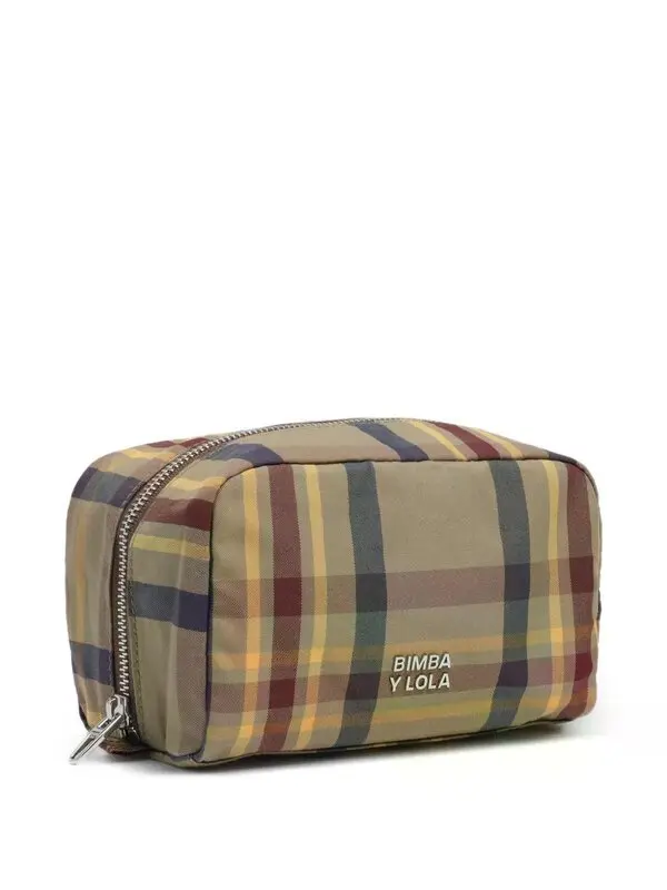 Bimba Y Lola Small Khaki And Garnet Tartan Jacquard Make-up Case - Neutrals