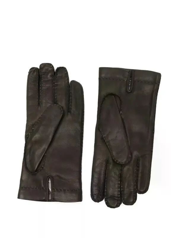 Corneliani Logo Plaque Whipstitch Trim Gloves - Brown