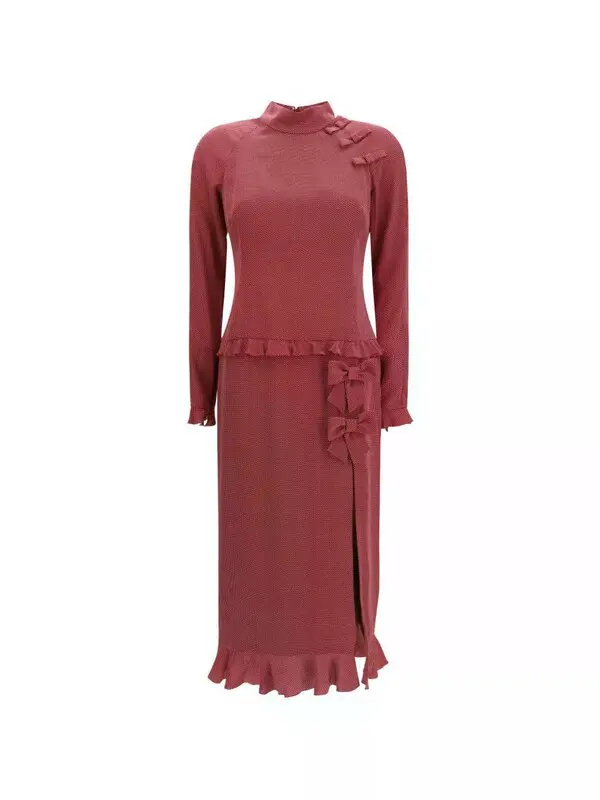 Alessandra Rich Midi Bow-embellished Ruffled Dress - Red