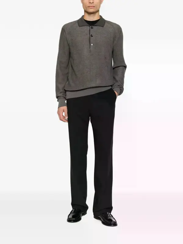 Brioni Ribbed Knit Long Sleeve Polo Sweater