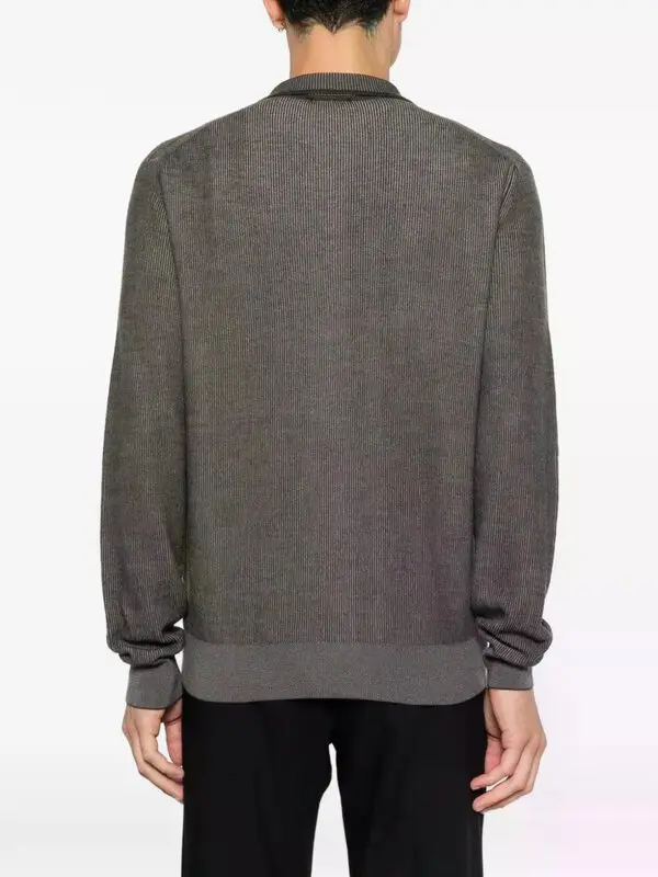 Brioni Ribbed Knit Long Sleeve Polo Sweater