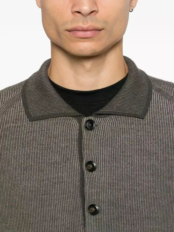 Brioni Ribbed Knit Long Sleeve Polo Sweater