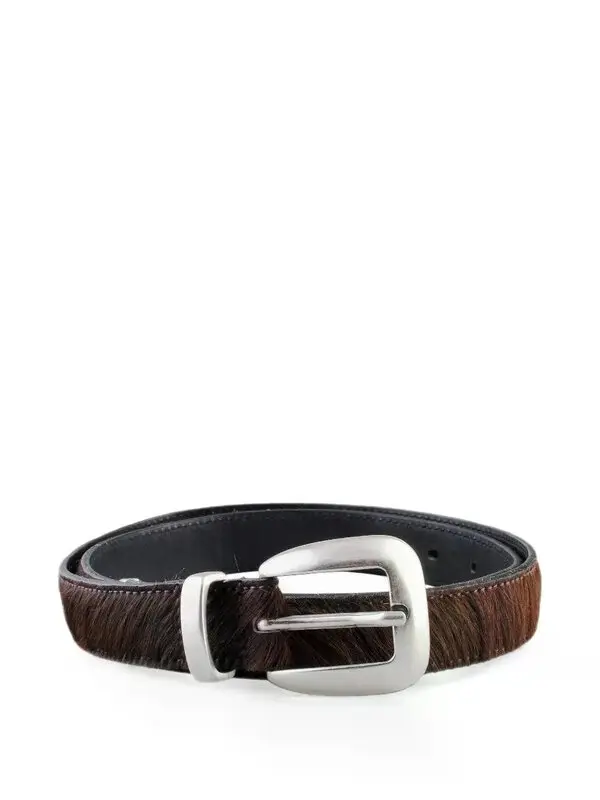 MOLEBO M2456 Hair-on Cowhide Belt With Silver-toned Hardware - Brown