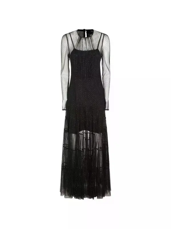 TWINSET Long Tulle Dress With Pleated Flounces And Lace Inserts