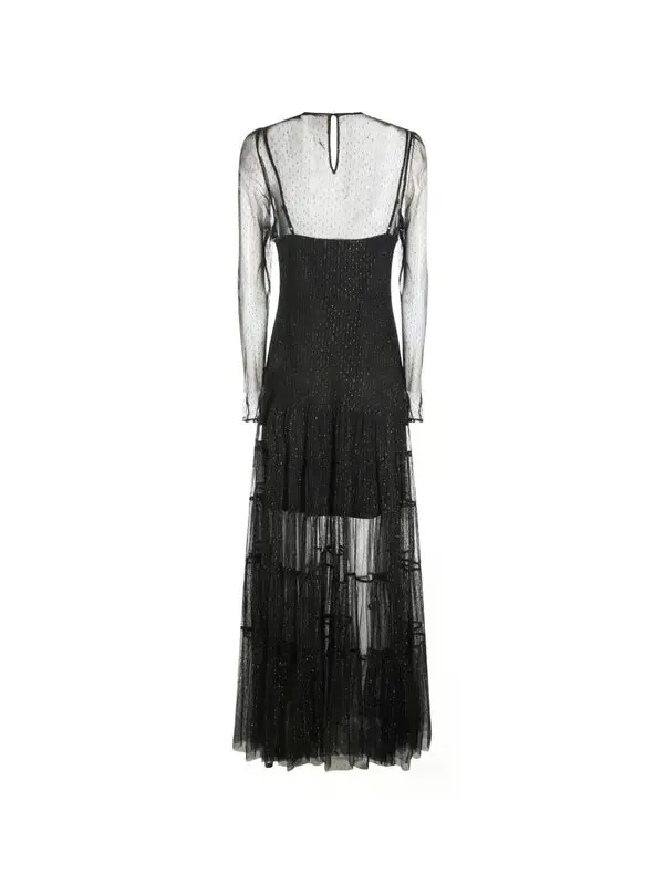 TWINSET Long Tulle Dress With Pleated Flounces And Lace Inserts