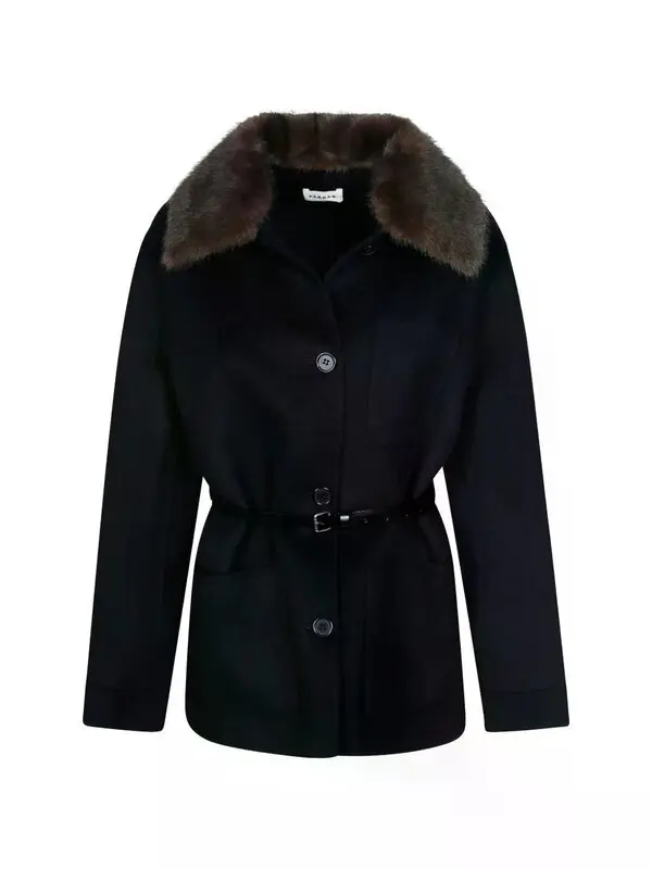 P.a.r.o.s.h Belted Faux-fur Collar Wool Coat