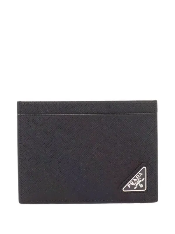 Prada Saffiano Triang Card Case - Black