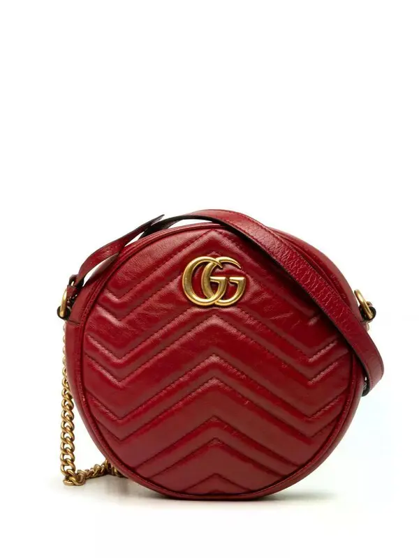 Gucci 2000-2015 Mini Gg Marmont Matelasse Leather Round Crossbody Bag - Red