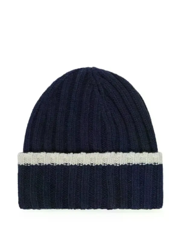 FAY Ribbed Knit Beanie Hat - Blue