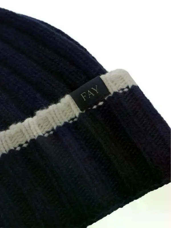 FAY Ribbed Knit Beanie Hat - Blue