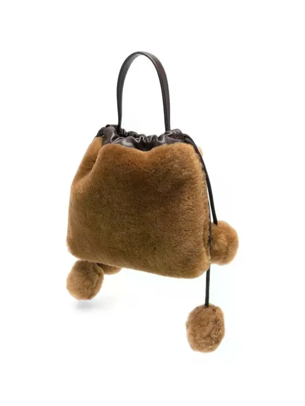 JIMMY CHOO Faux Shearling Drawstring Tote Bag With Pom-pom Details