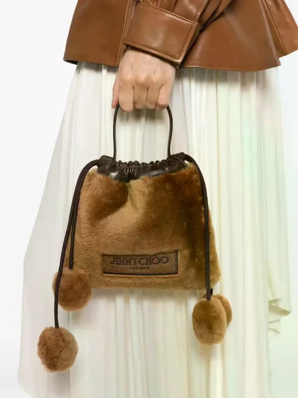 JIMMY CHOO Faux Shearling Drawstring Tote Bag
