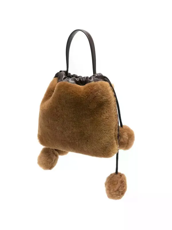 JIMMY CHOO Faux Shearling Drawstring Tote Bag