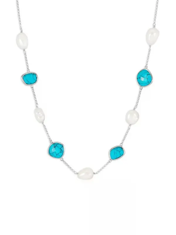 DOWER & HALL Turquoise And Baroque Pearl Necklace - Silver