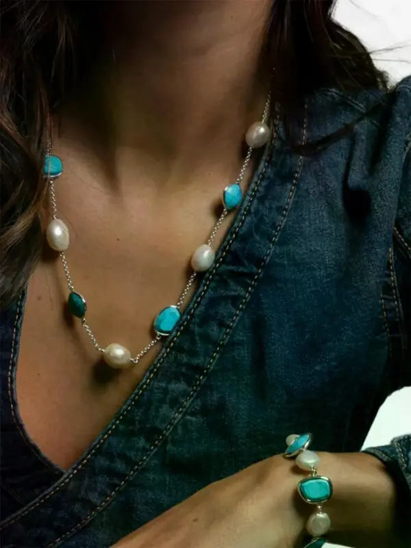 DOWER & HALL Turquoise And Baroque Pearl Necklace