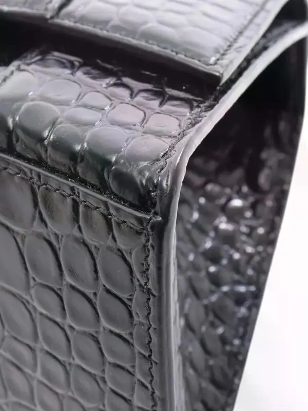 Balenciaga Small Croc Embossed Leather Hourglass Top Handle Bag - Black