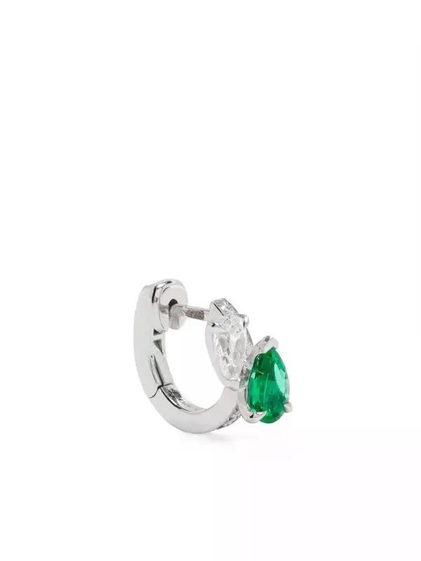 REPOSSI 18kt Gold Serti Sur Vide Diamond And Emerald Single Earring - White
