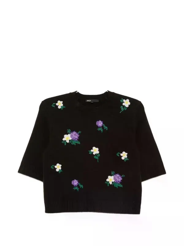 Maje Floral-beaded Short-sleeve T-shirt - Brown