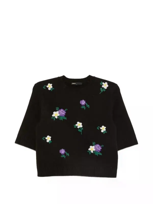 Maje Floral Beaded Short-sleeve T-shirt