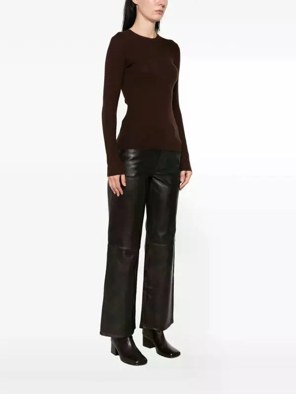 Maje Ribbed Knit Long Sleeve Sweater - Brown