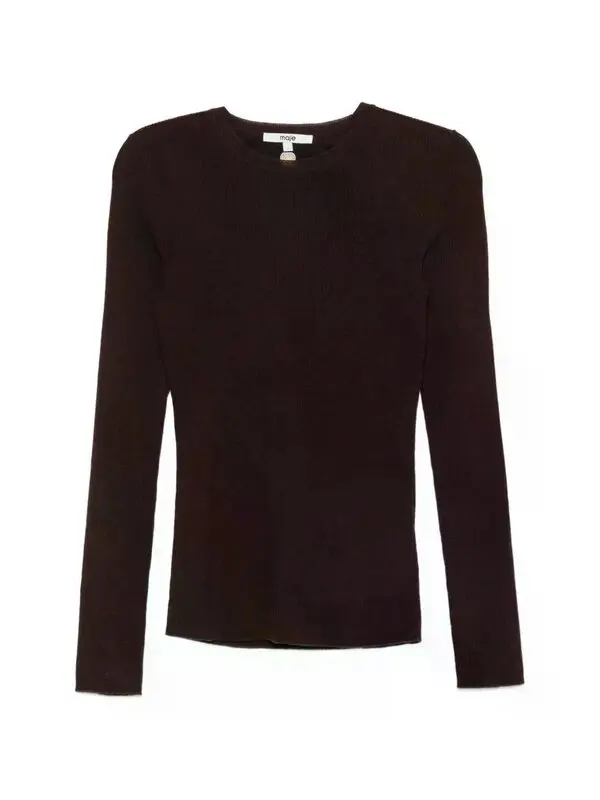 Maje Ribbed Knit Long Sleeve Sweater - Brown