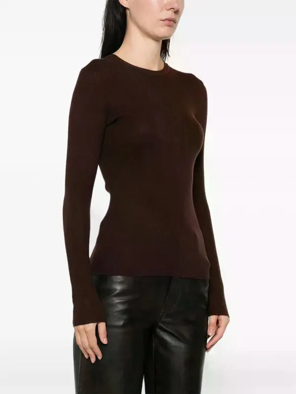 Maje Ribbed Knit Long Sleeve Sweater - Brown