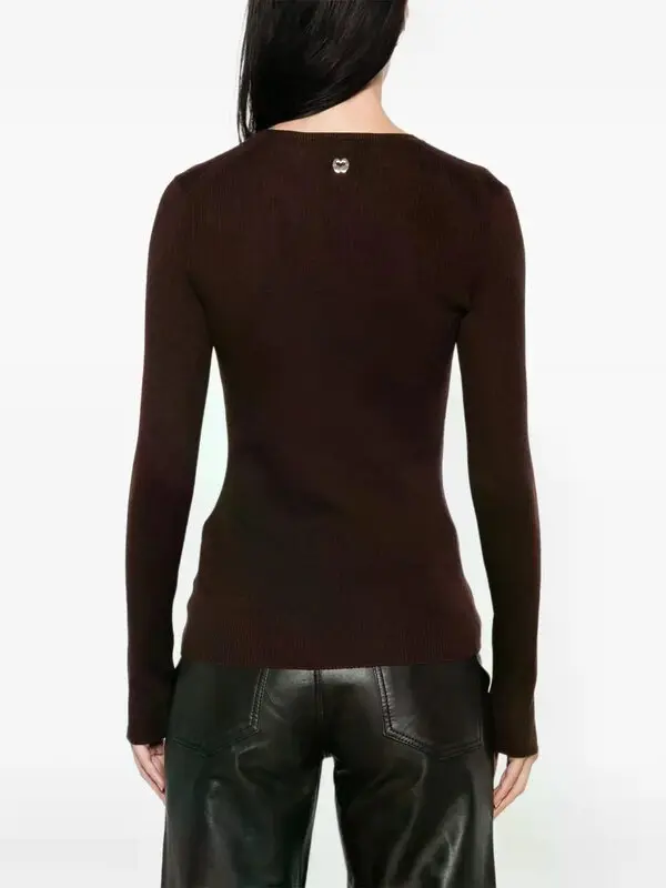 Maje Ribbed Knit Long Sleeve Sweater - Brown