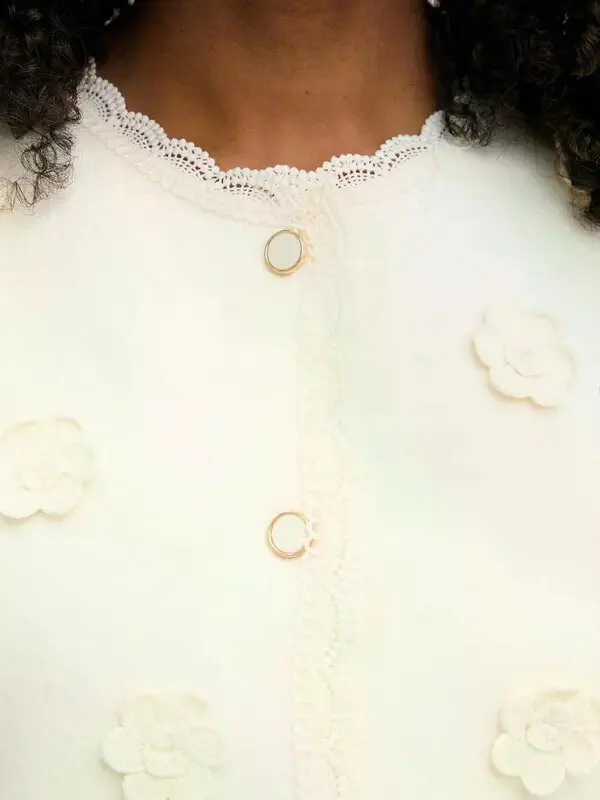 MORGAN Floral-appliqué Lace-trim Cardigan