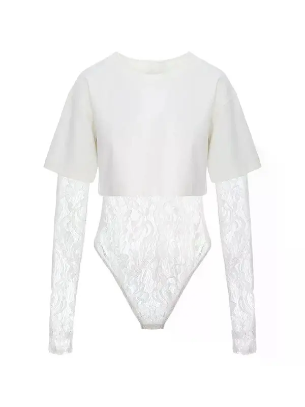 HAMZA Osaka Lace-panelled Cropped Top By - White