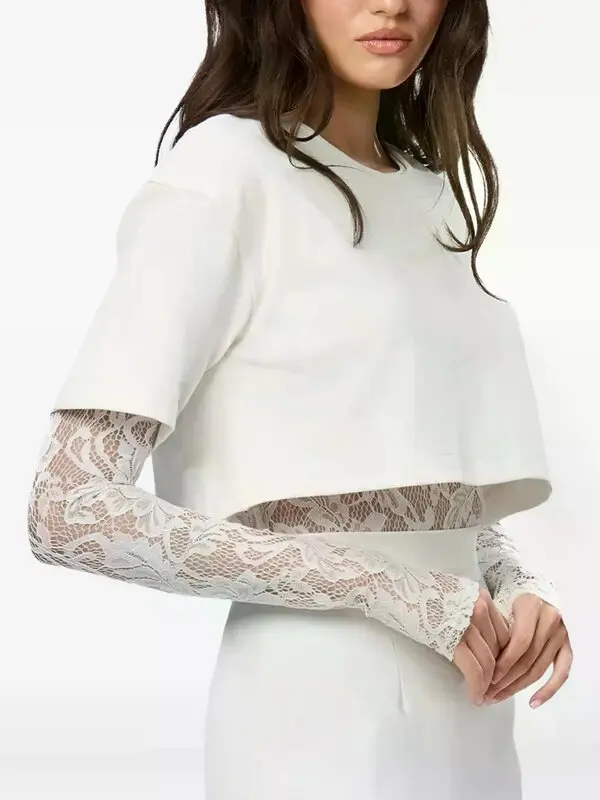 HAMZA Osaka Lace-panelled Cropped Top By - White