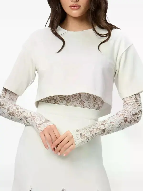HAMZA Osaka Lace-panelled Cropped Top - White