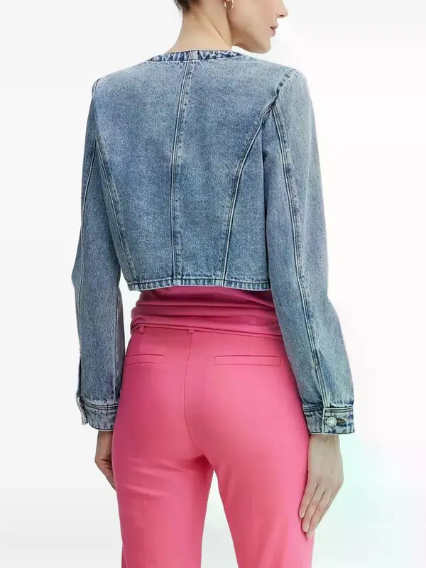 MORGAN Vcharme Collarless Cropped Denim Jacket