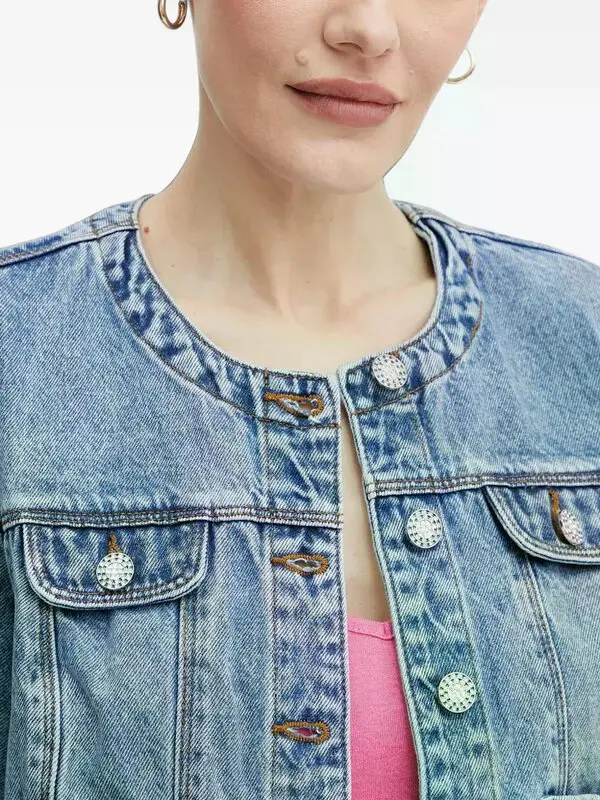 MORGAN Vcharme Collarless Cropped Denim Jacket