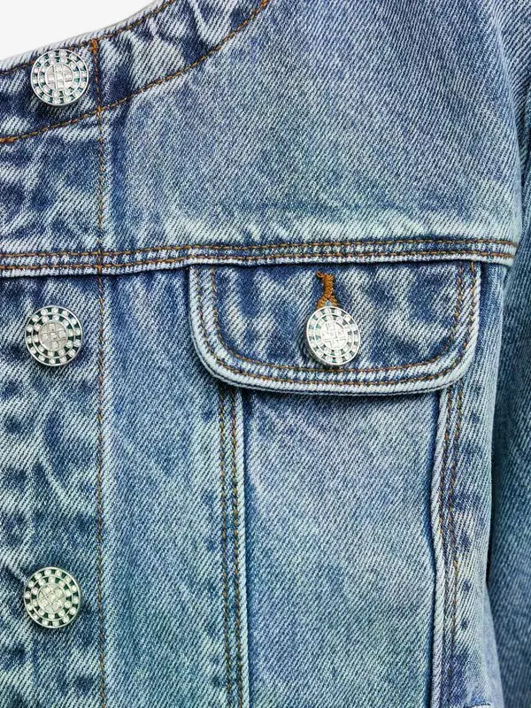 MORGAN Vcharme Collarless Cropped Denim Jacket
