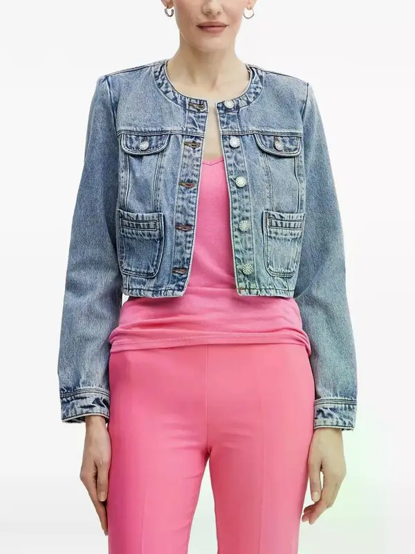 MORGAN Vcharme Collarless Cropped Denim Jacket