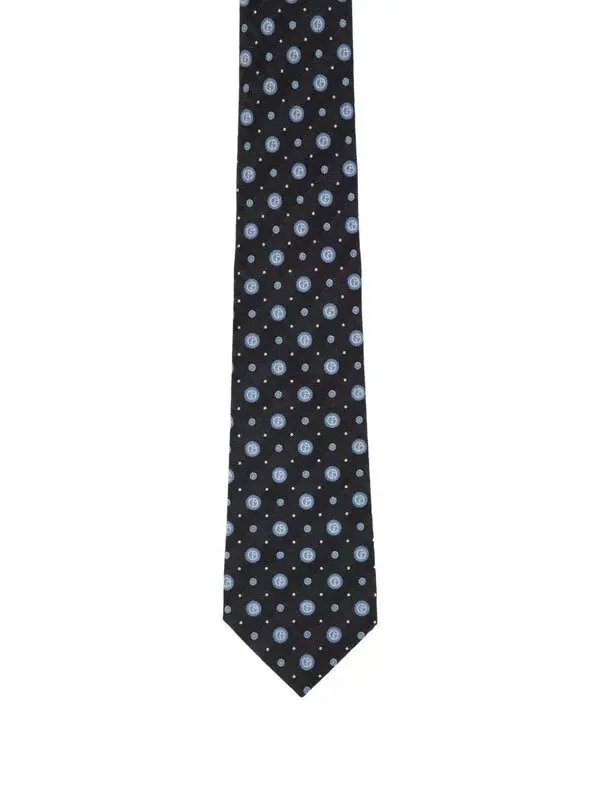 Giorgio Armani Logo Polka Dot Neck Tie - Black