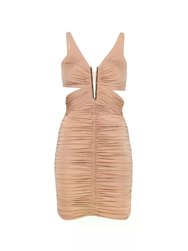 Elisabetta Franchi Ruched Cutout Detail Mini Dress - Neutrals
