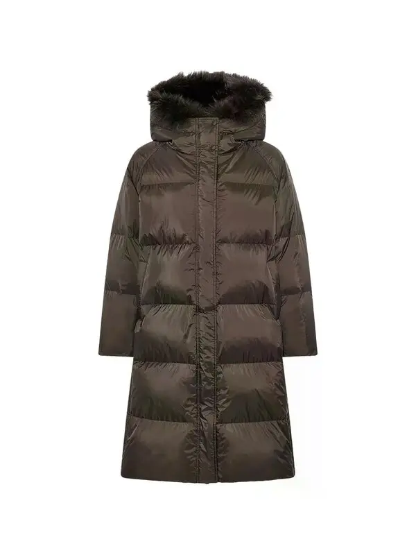YVES SALOMON Long Hooded Coat With Wool Trim