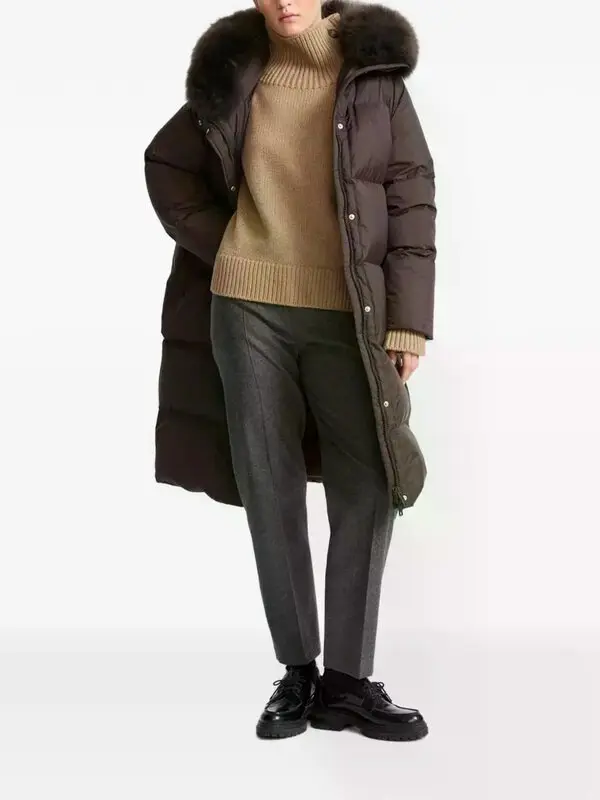 YVES SALOMON Long Hooded Coat With Wool Trim