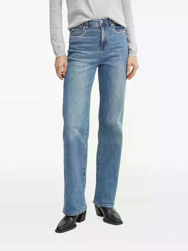 MORGAN Stud-embellished Stonewashed Bootcut Jeans